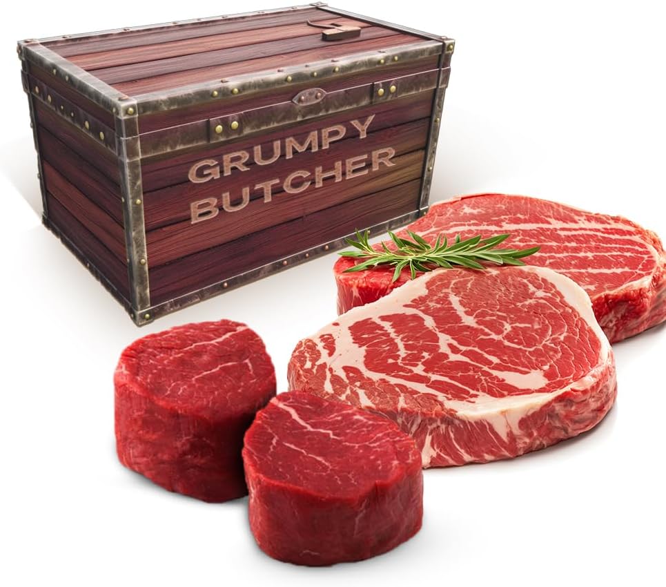 Amazon.com : Grumpy Butcher Mignon & Ribeye Steaks Basket: 2 Filet ...