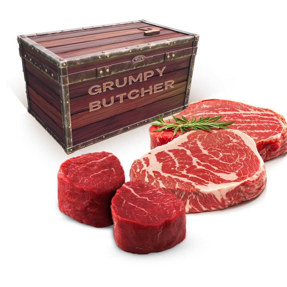 Amazon.com : Grumpy Butcher Mignon & Ribeye Steaks Basket: 2 Filet ...