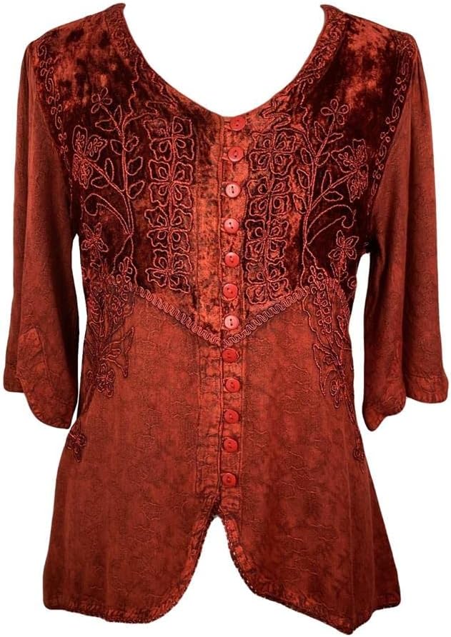 Womens Bohemian Exotic Velvet Trim or Rayon Embroidered Front Button ...