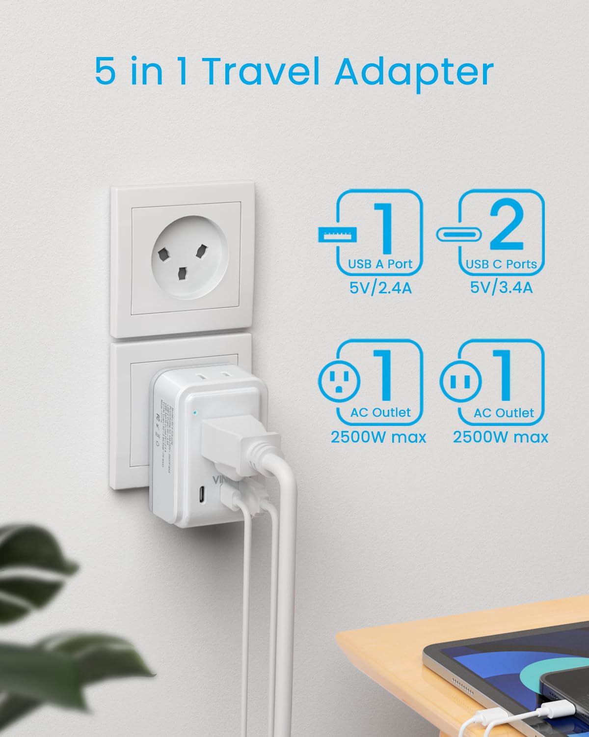 Snapklik.com : VINTAR Israel Power Adapter, Israel Plug Adapter