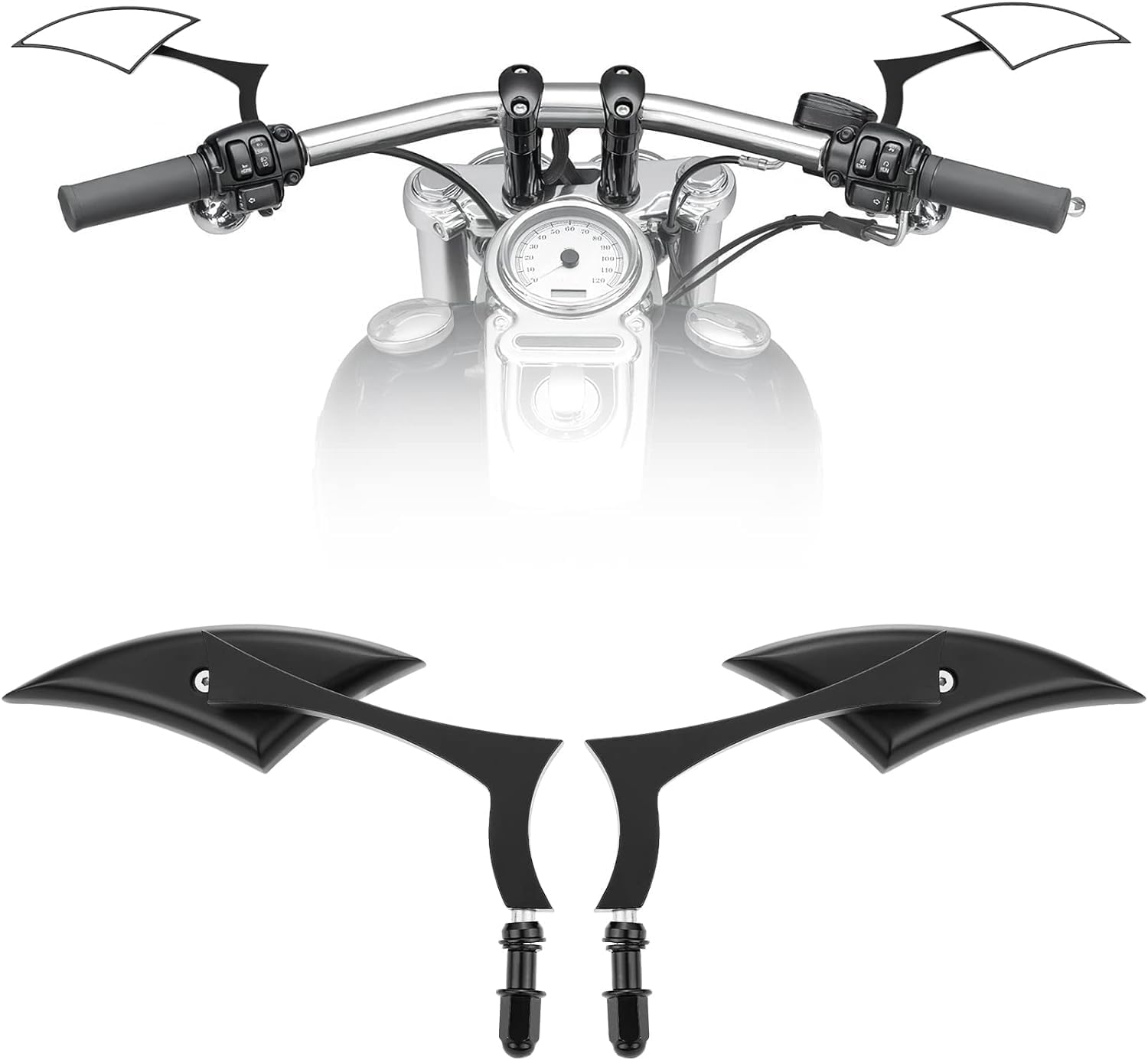 Amazon.com: KEMIMOTO Black Spear Blade Mirrors Motorcycle Rear View ...