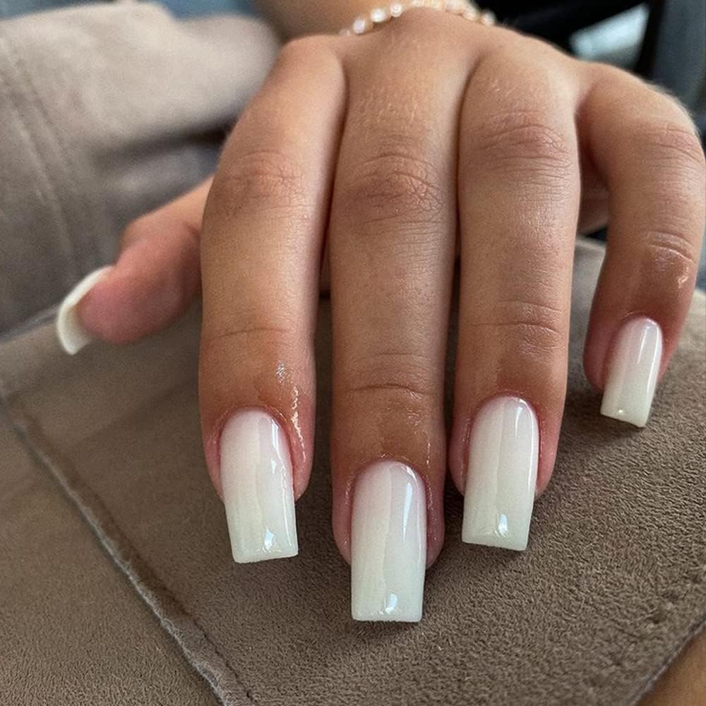 Amazon.com: Foccna White Press on Nails Medium Long Acrylic False Nails ...