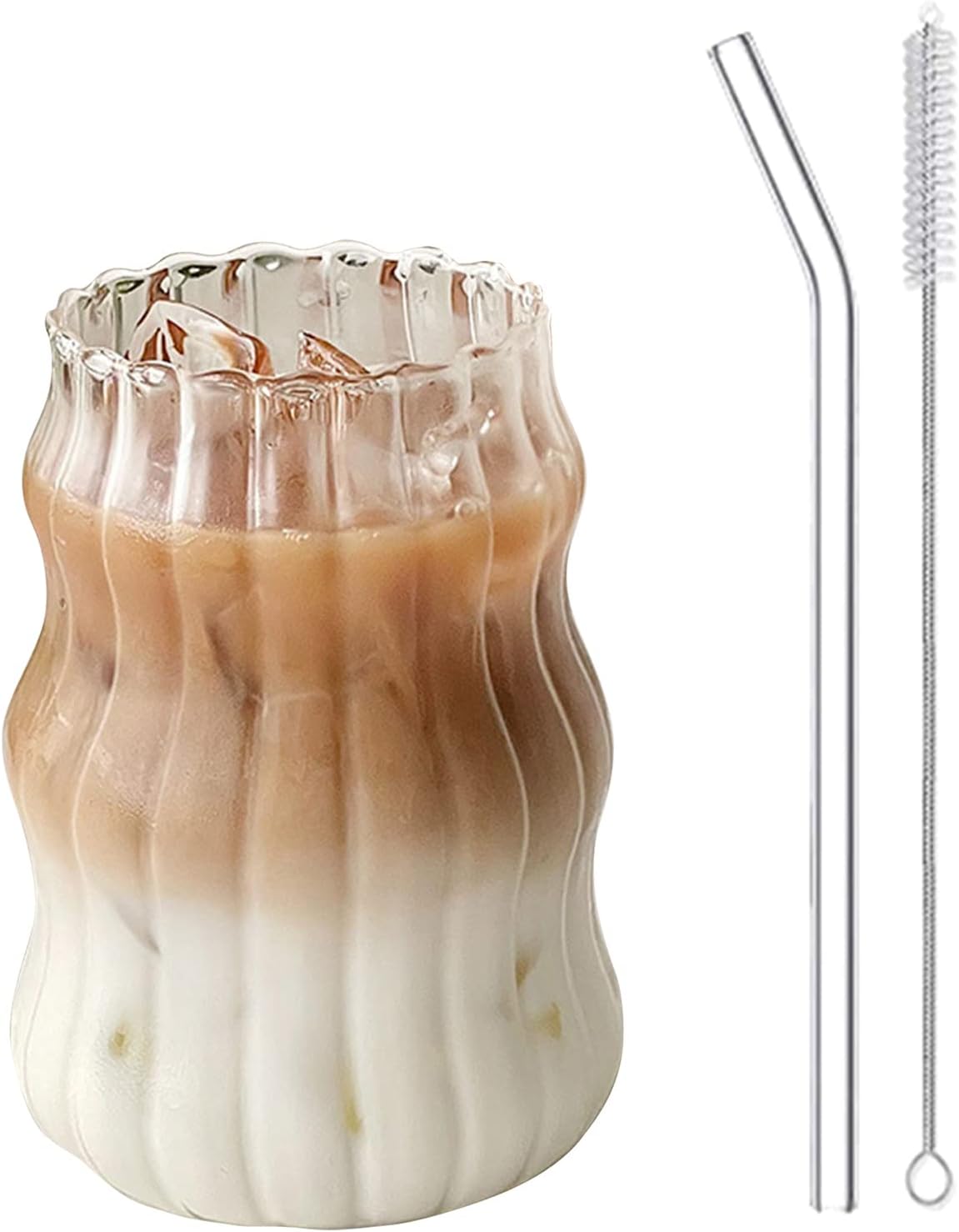 Vintage Trinkgläser Gerippte Glaswaren, 530ml Ripple Glas Tassen Kürbisform Eiskaffeetassen ...