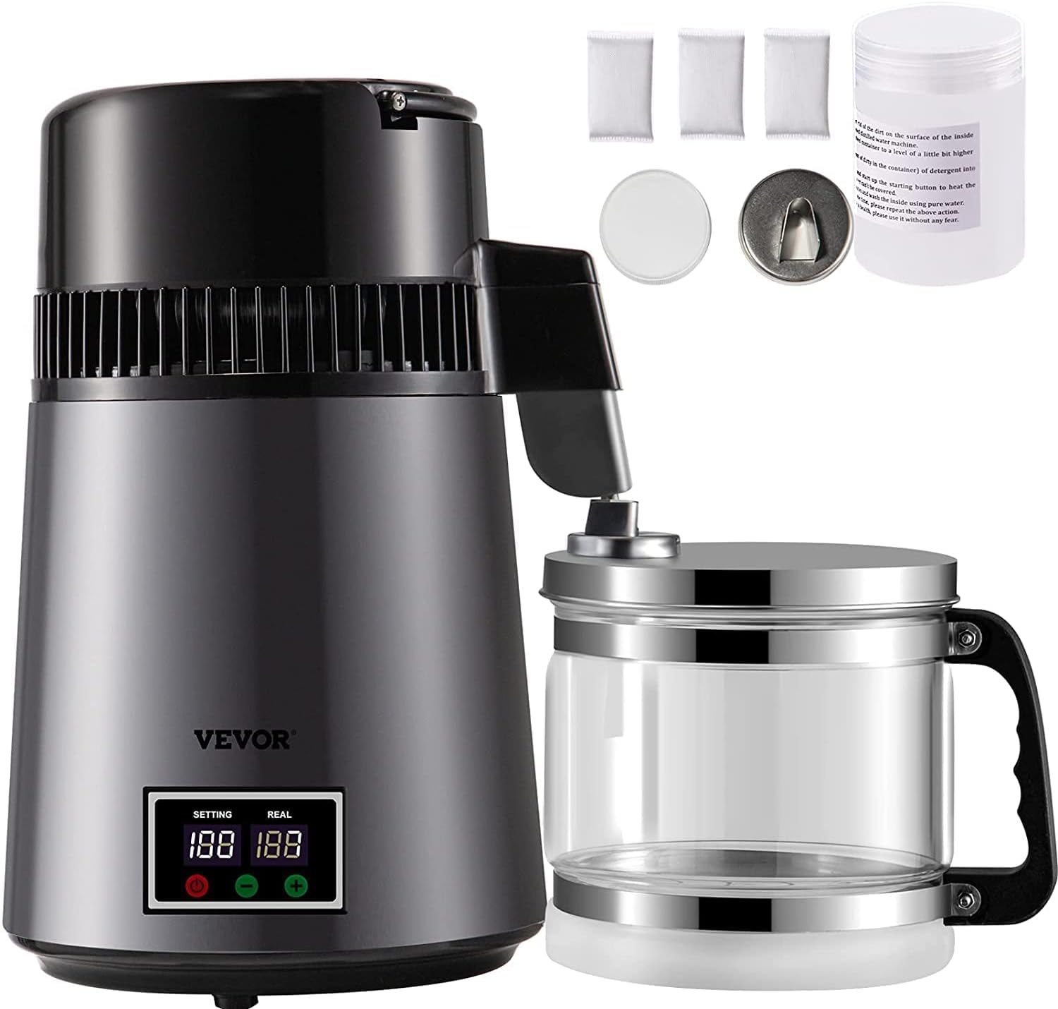 VEVOR Water Distiller 4 L, 0.88 Gal Pure Maker With Dual Temperature ...