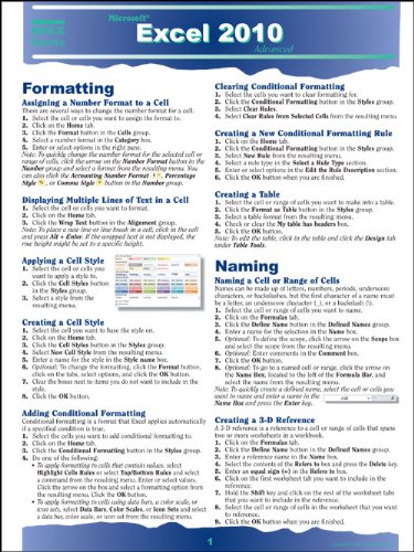 Excel 2010 Advanced Quick Source Reference Guide: Quick Source ...