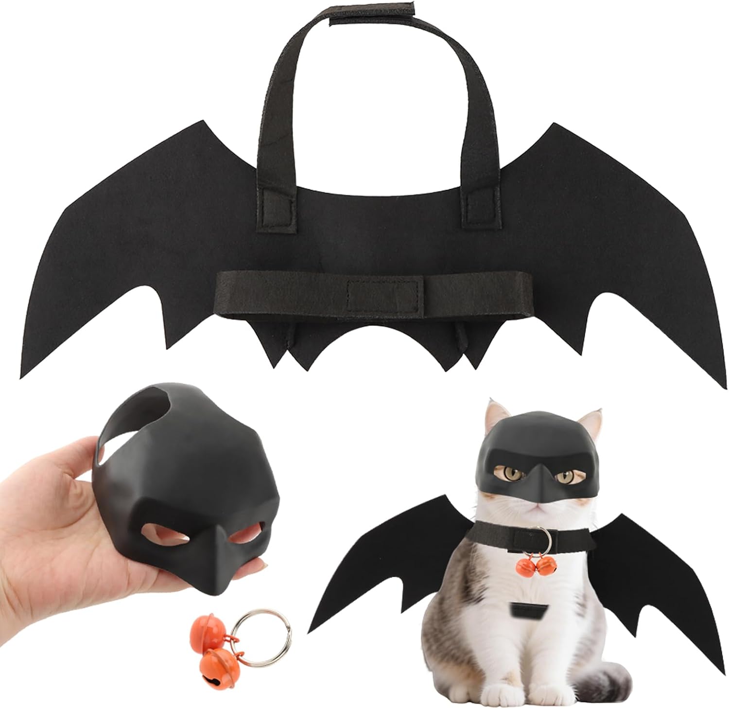 Amazon.com : Cute Halloween Cat Bat Costume Set - Mask, Wings, Bells ...
