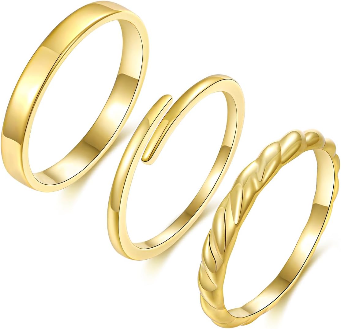 Amazon.com: Dainty Life 14k Gold Plated Rings For Women Chunky ...