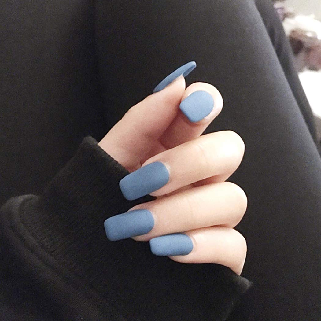 Blue Matte Acrylic Nails