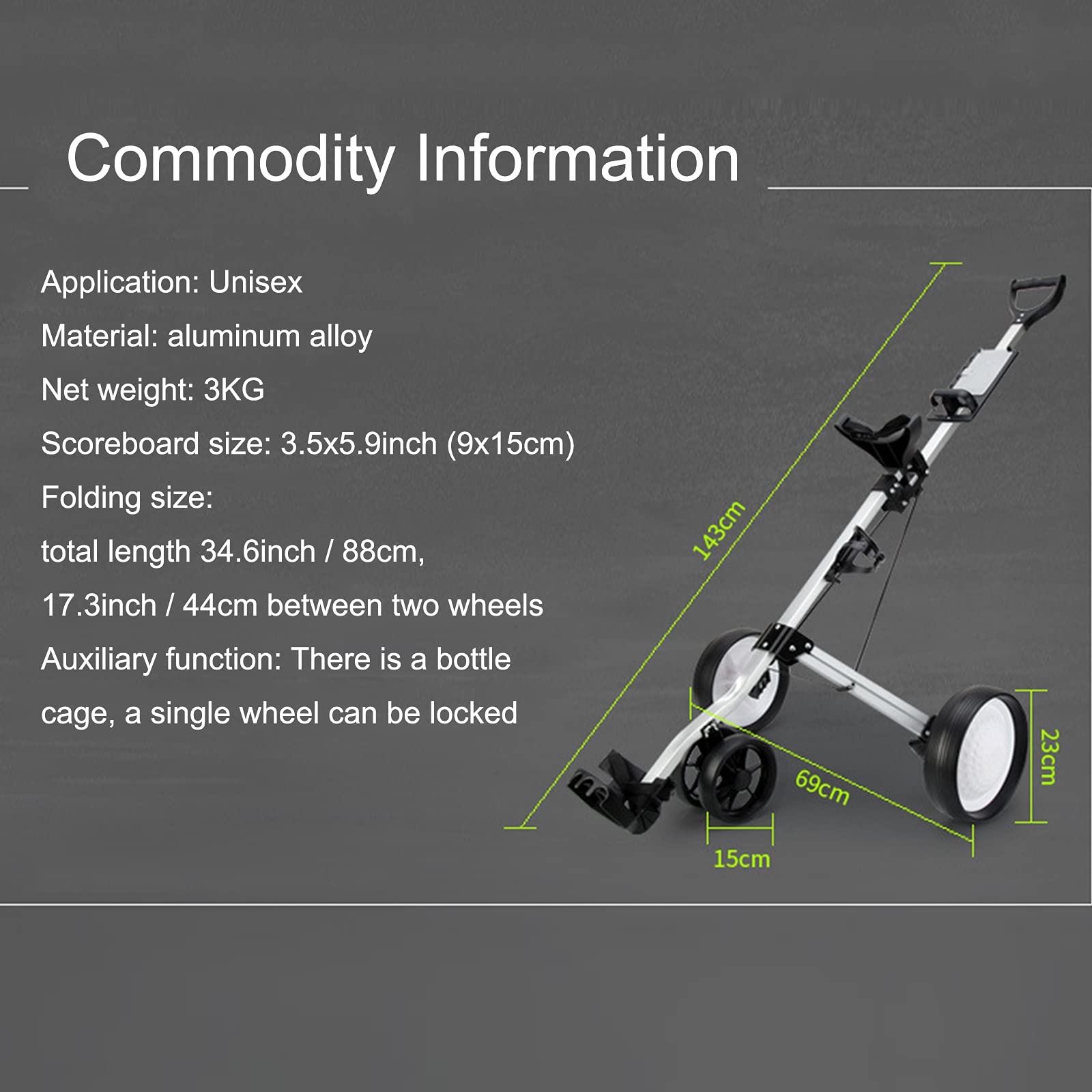 NBCDY Push Pull Golf Cart, Golf 2-Wheeled Cart with 360 Rotating Front ...