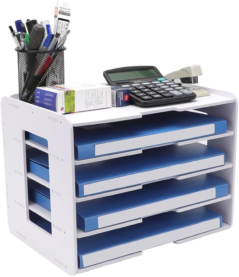 JOPOO Office File Tray, A4 Desk Tidy Organiser, 4 Tier Document/Paper ...