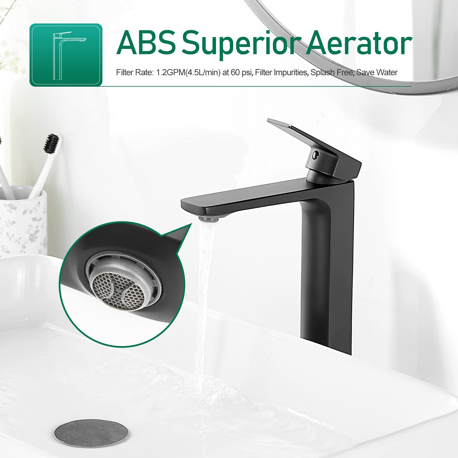 Snapklik.com : VOTON Vessel Sink Faucet Matte Black Tall Bathroom ...