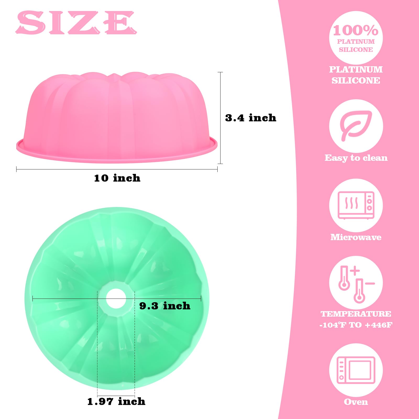 Moldes Para Pasteles 2-Pack 10" Silicone Bundt Pans - Nonstick Fluted ...