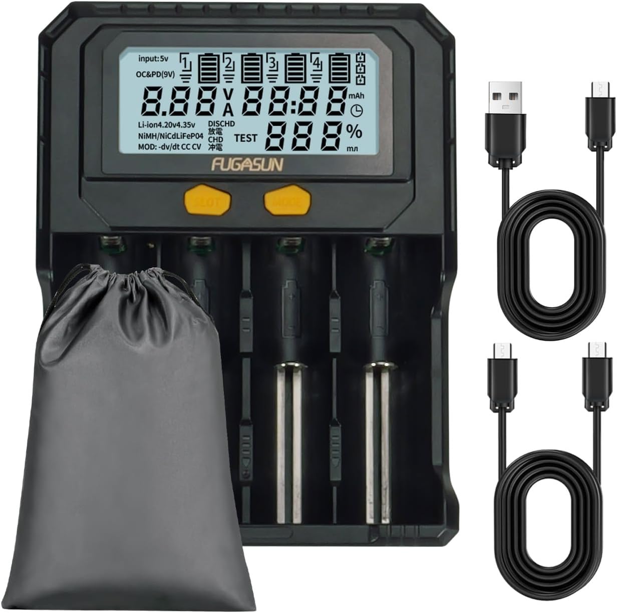 Amazon.com: 4 Bay 26650 21700 Battery Charger with Capacity Test ...