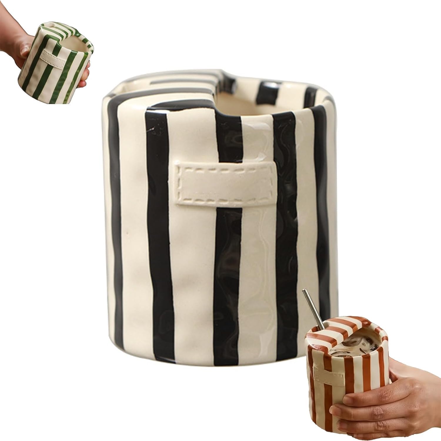 Amazon.com: Pishengfa Retro Striped Hand-Painted Ceramic Mark Hand-Held ...