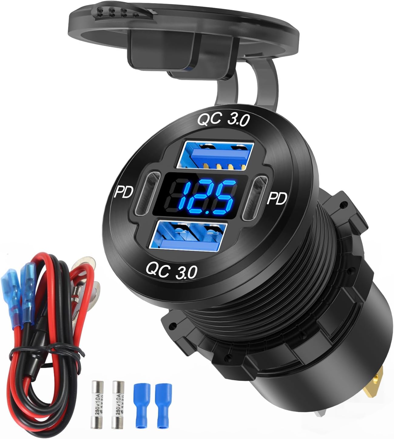 Amazon.com: 12V USB Outlet, Dual USB C Car Charger Socket & Quick ...