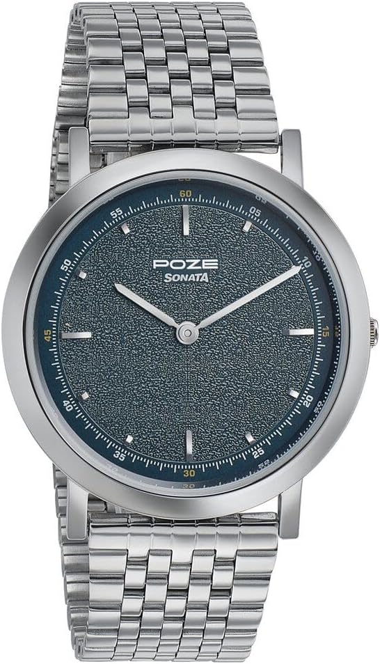 Buy Sonata Poze Quartz Analog Blue Dial Metal Strap Watch for Men ...
