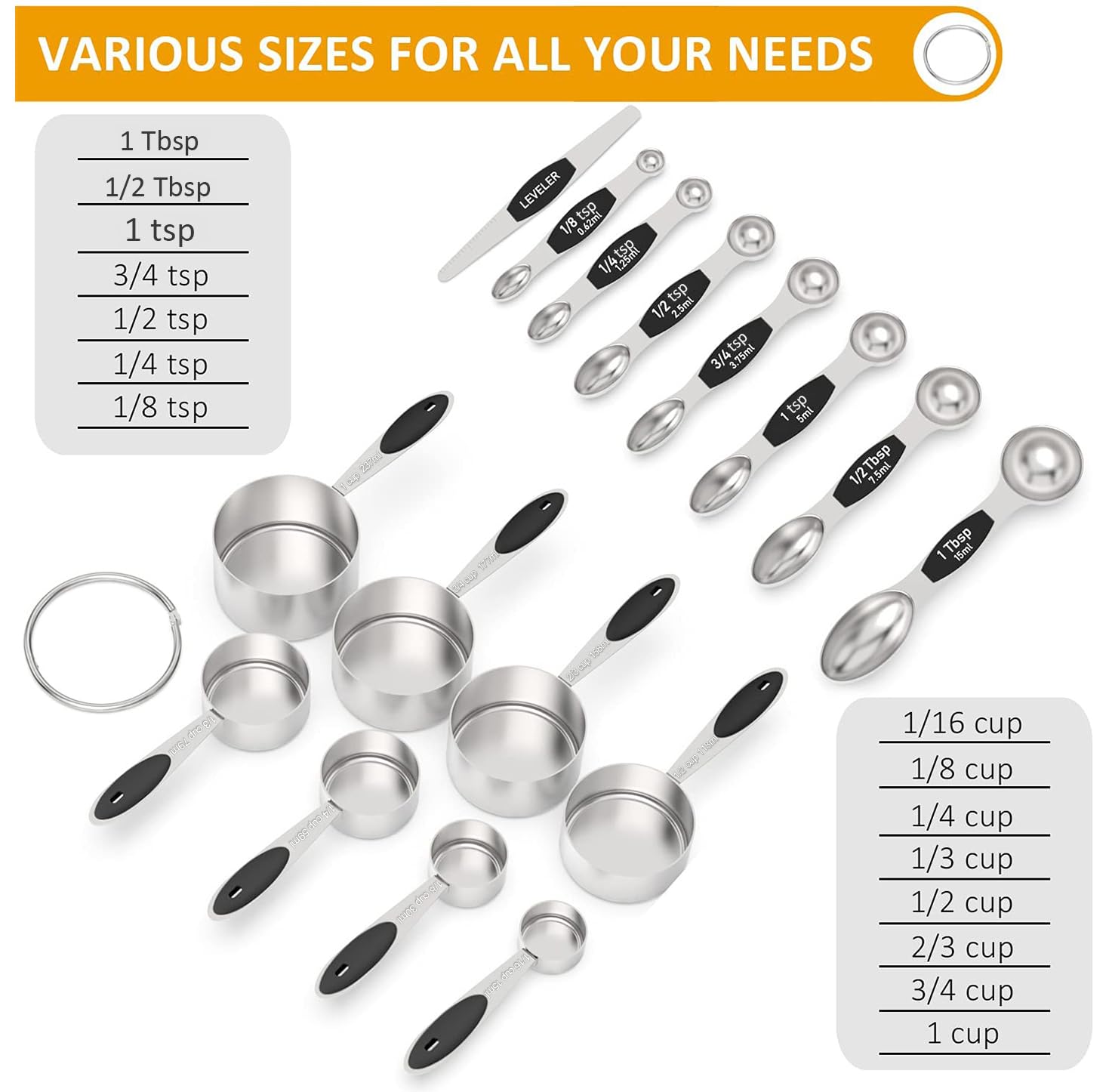 Snapklik.com : Wildone 16Pc Stainless Steel Measuring Cups Set, 8 ...