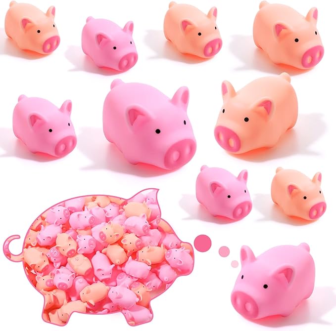Amazon.com: Hestya 100 Pieces Rubber Pig Bath Toy Mini Float Pink Pigs ...