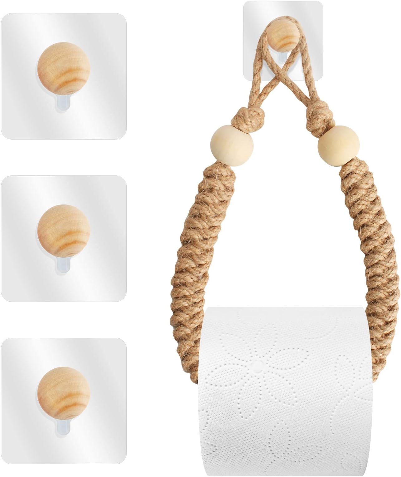 Self Adhesive Chunky Rope Toilet Roll Holder, Shabby Chic Loo Paper ...