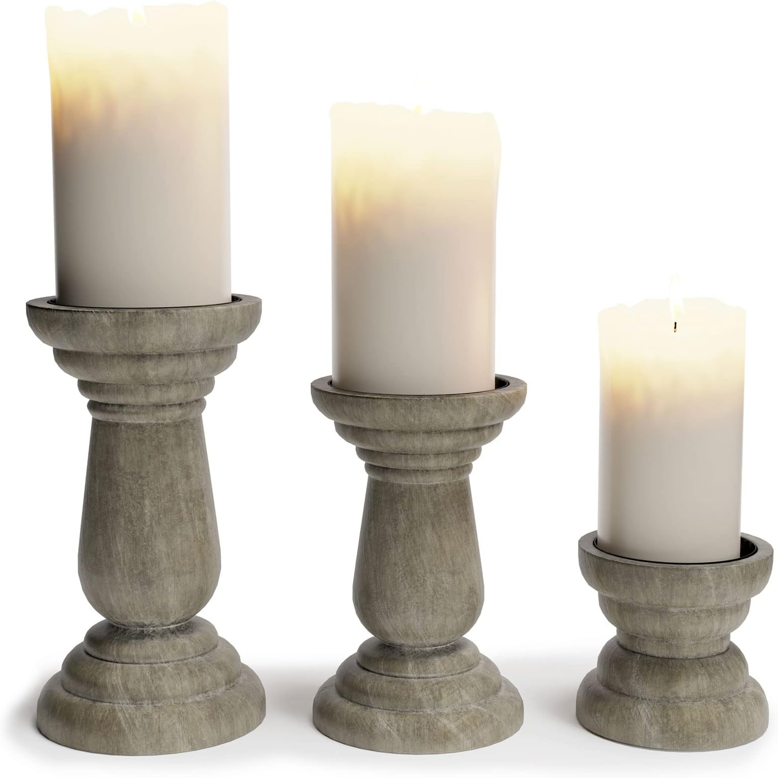 Amazon.com: Rustic Wooden Pillar Candle Holders Set of 3, 12'' 9'' 6 ...