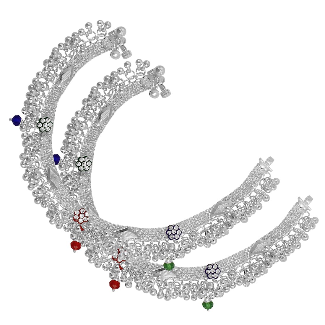 Nakabh Indian Traditional White Metal Anklets Payal Pair for Women ...