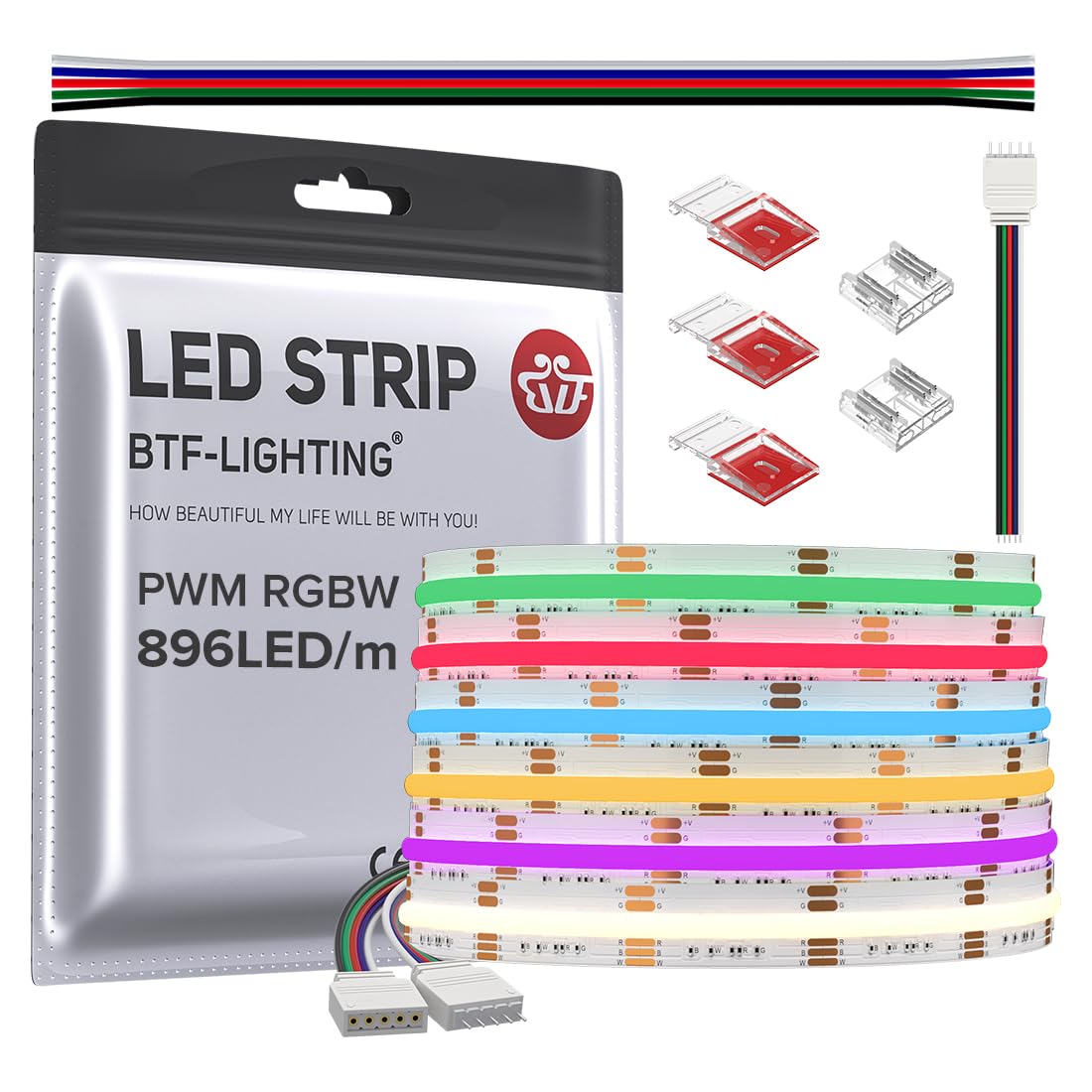 Amazon.com: BTF-LIGHTING FCOB COB LED Strip RGBW 4000K 896LED/m 16.4FT ...