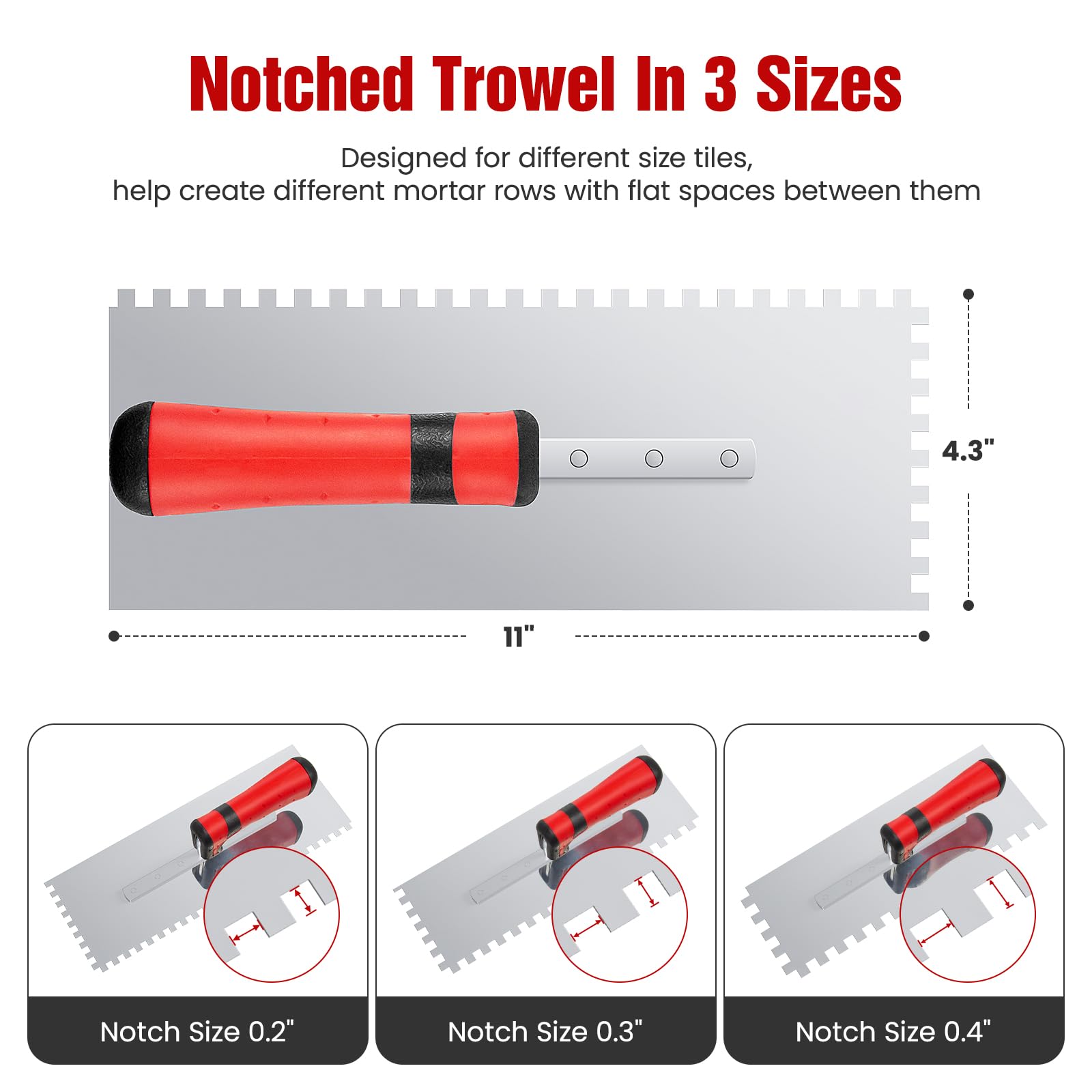 Snapklik.com : 8PCS Tile Tools Square Notch Trowel Set Plus Rubber ...