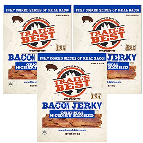 Amazon.com: Bacon Jerky (3 Bags) - Trail's Best Hickory Smoked - 100% ...