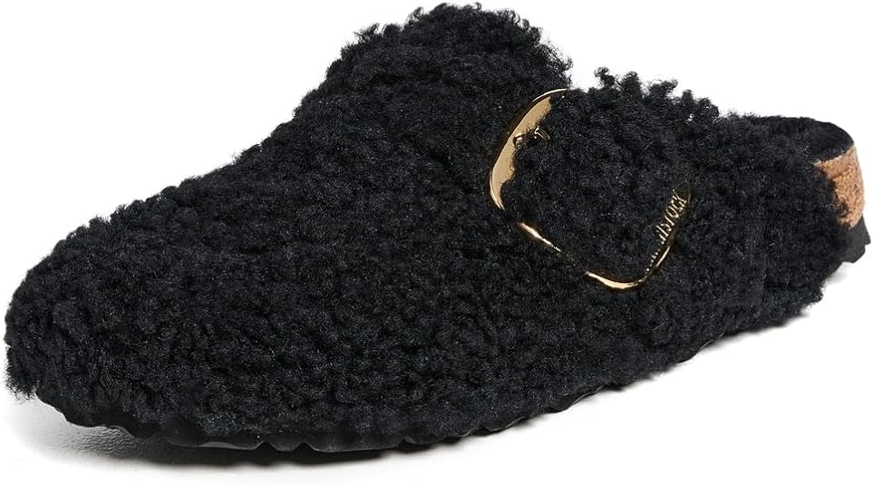 Amazon.com | Birkenstock Women's Boston Big Buckle Teddy Clogs, Black ...