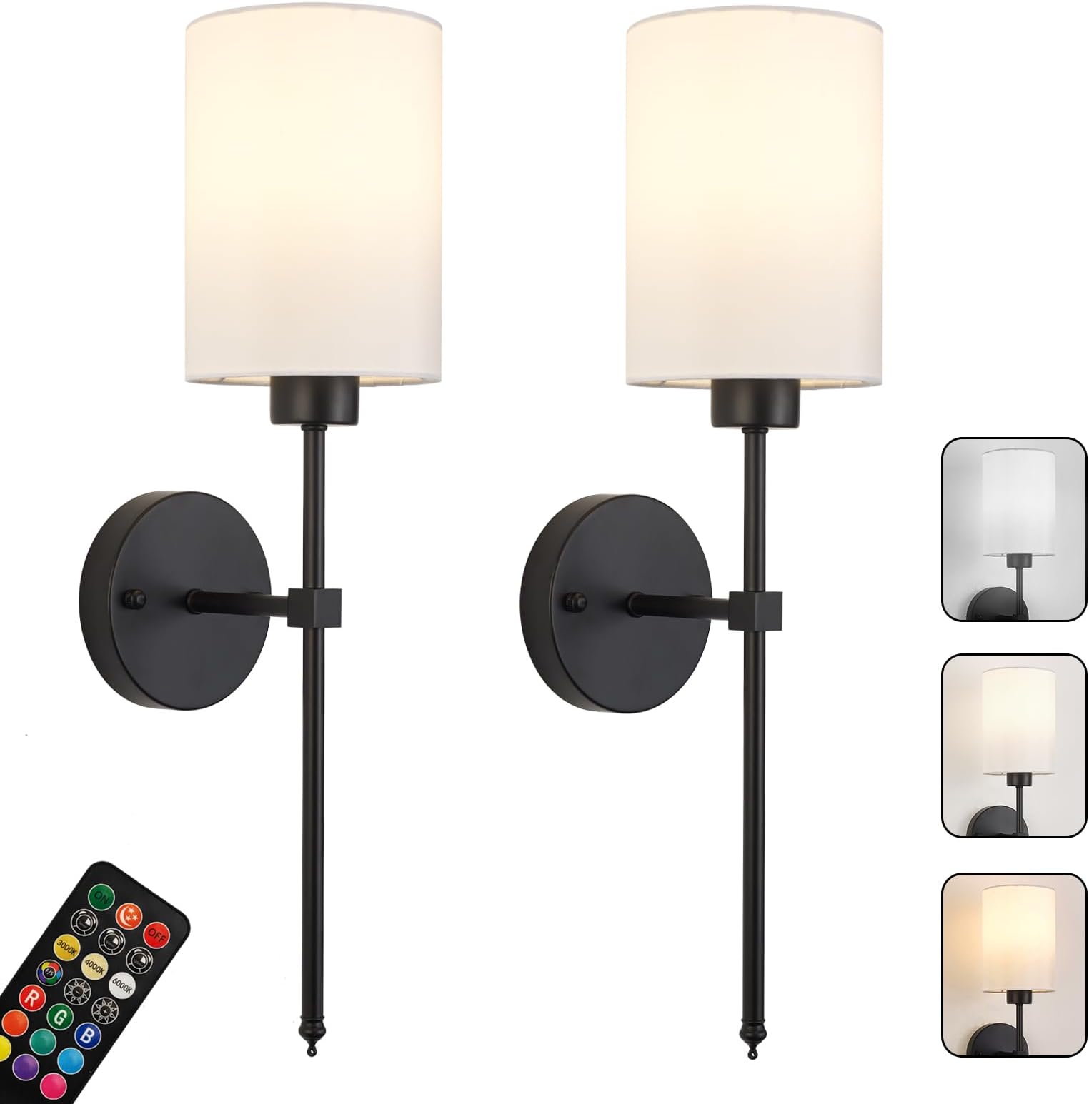 KARTOOSH Battery Operated Wall Sconces Set of Two, with Remote Control ...