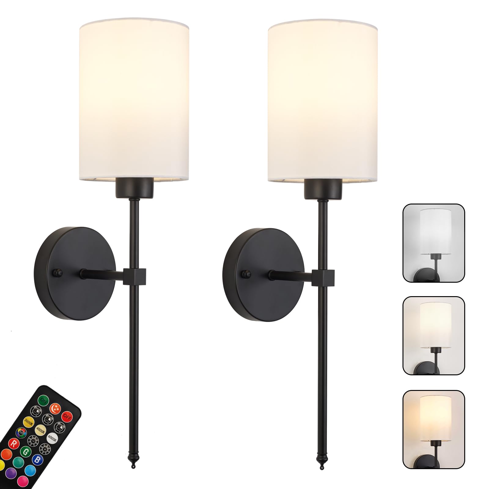 KARTOOSH Battery Operated Wall Sconces Set of Two, with Remote Control ...