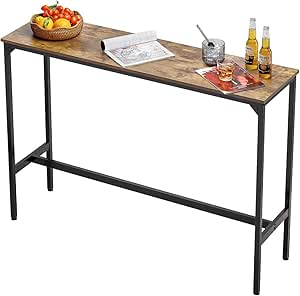 VEVOR Bar Table, Sturdy Metal Frame High Top Pub Table, Narrow Long ...