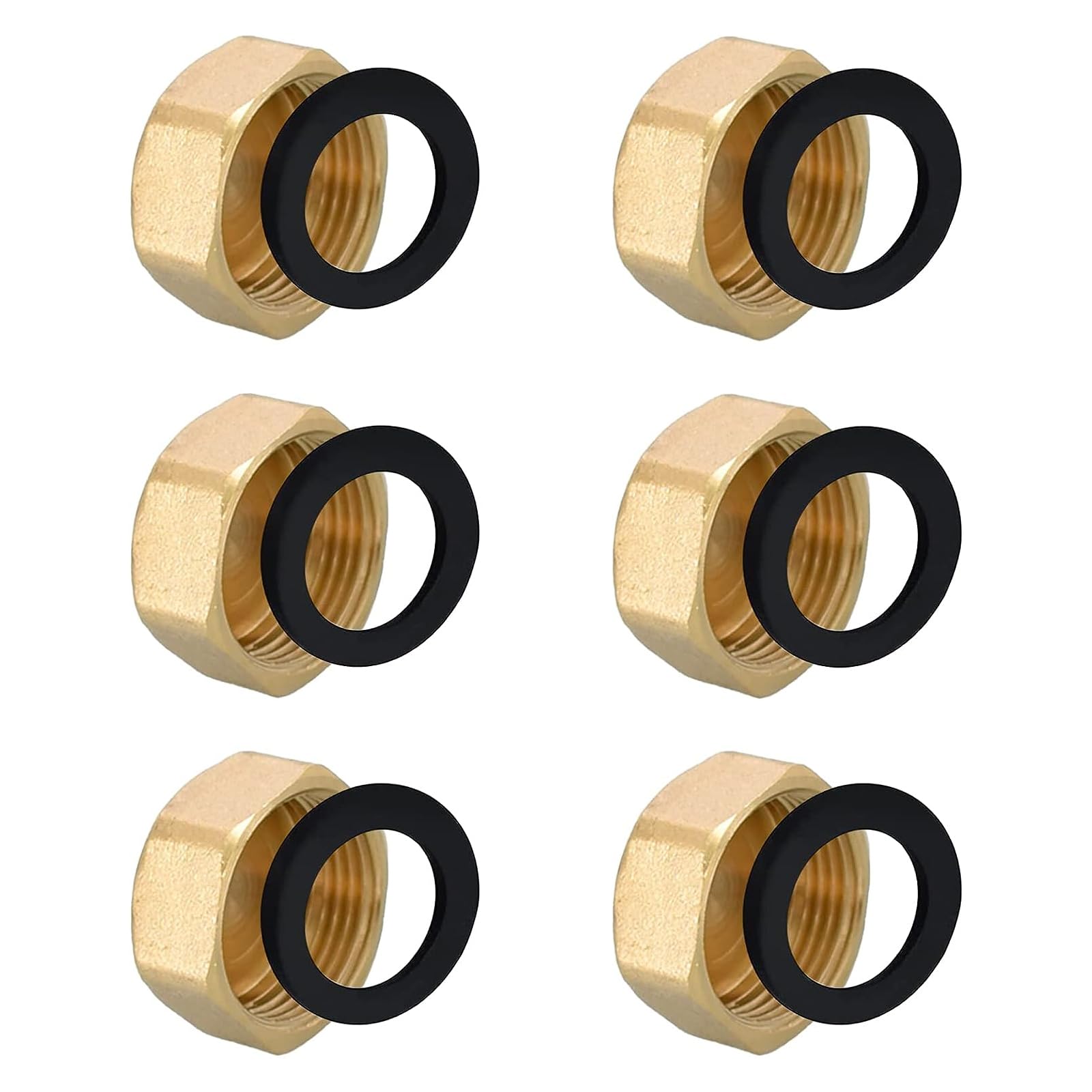 Omevett 6Pcs 1/2" Brass Cap Hose Caps Hexagonal Female Blanking Stop ...