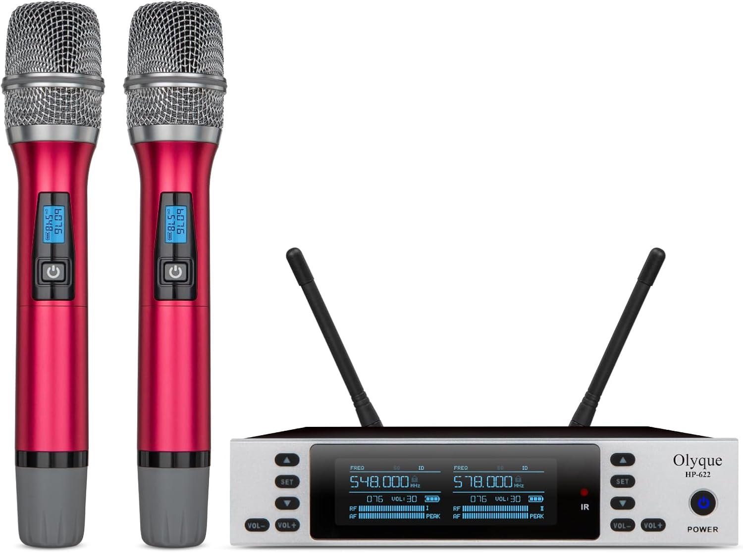 Amazon.com: olyque Dual Wireless Microphone, Rose-Pink Metal Dynamic ...