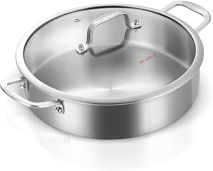 Amazon.com: DELARLO Stainless Steel Pans,6QT Saute Pan,12 inch Everyday ...