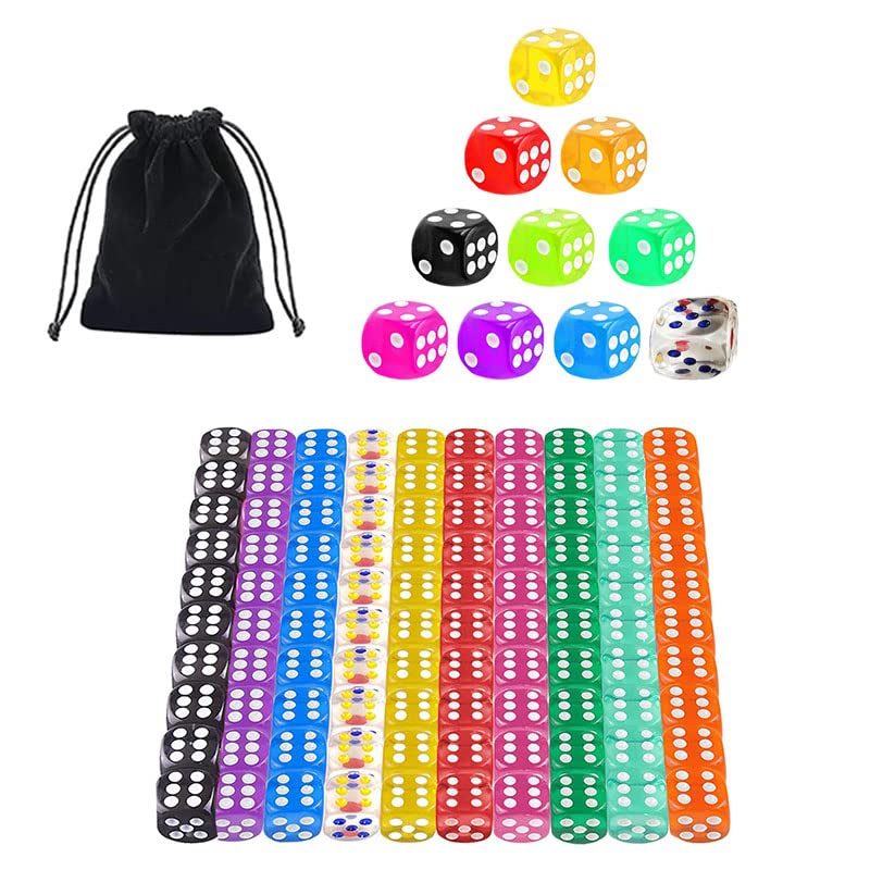 6-Sided Games Dice Acrylic Dice Round Corner Dice Spot Dice Set,100 Pcs ...