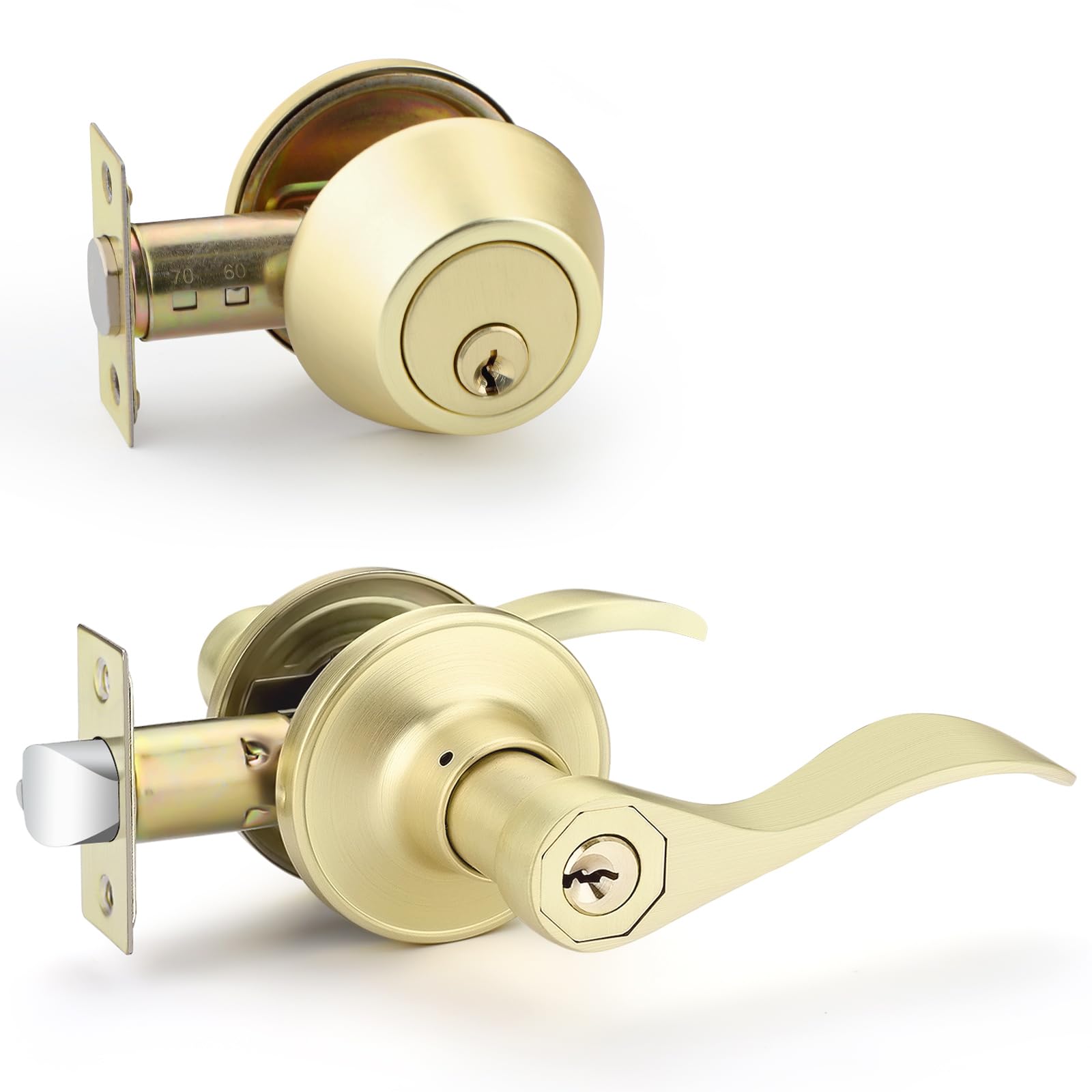 EHOMEWARE Door Handleset with Single Cylinder Deadbolt 2 Pack, Entry ...