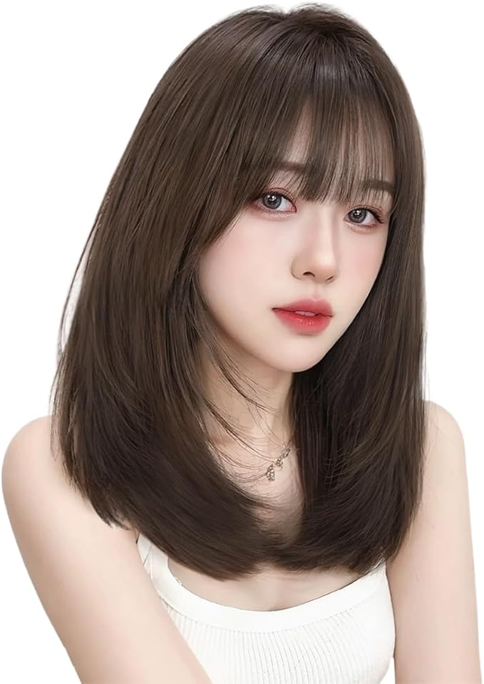 Amazon.co.jp: AISIHAIRウィッグ セミロング ミディアム 茶色 ストレート フルウィッグ ロング 小顔 自然 原宿系 ふんわり ネット付き かつら ブラウン : ビューティー