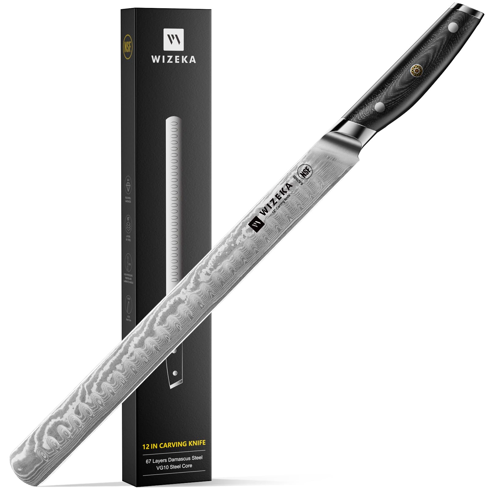 Snapklik.com : WIZEKA Brisket KnifeUltra Sharp 12 Inch Damascus Slicing ...