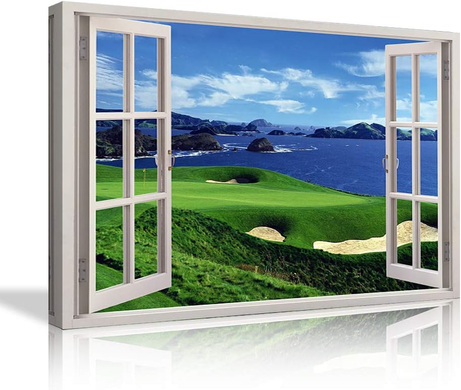 Amazon.com: Modern Open Window Golf Course Landscape Painting Canvas ...