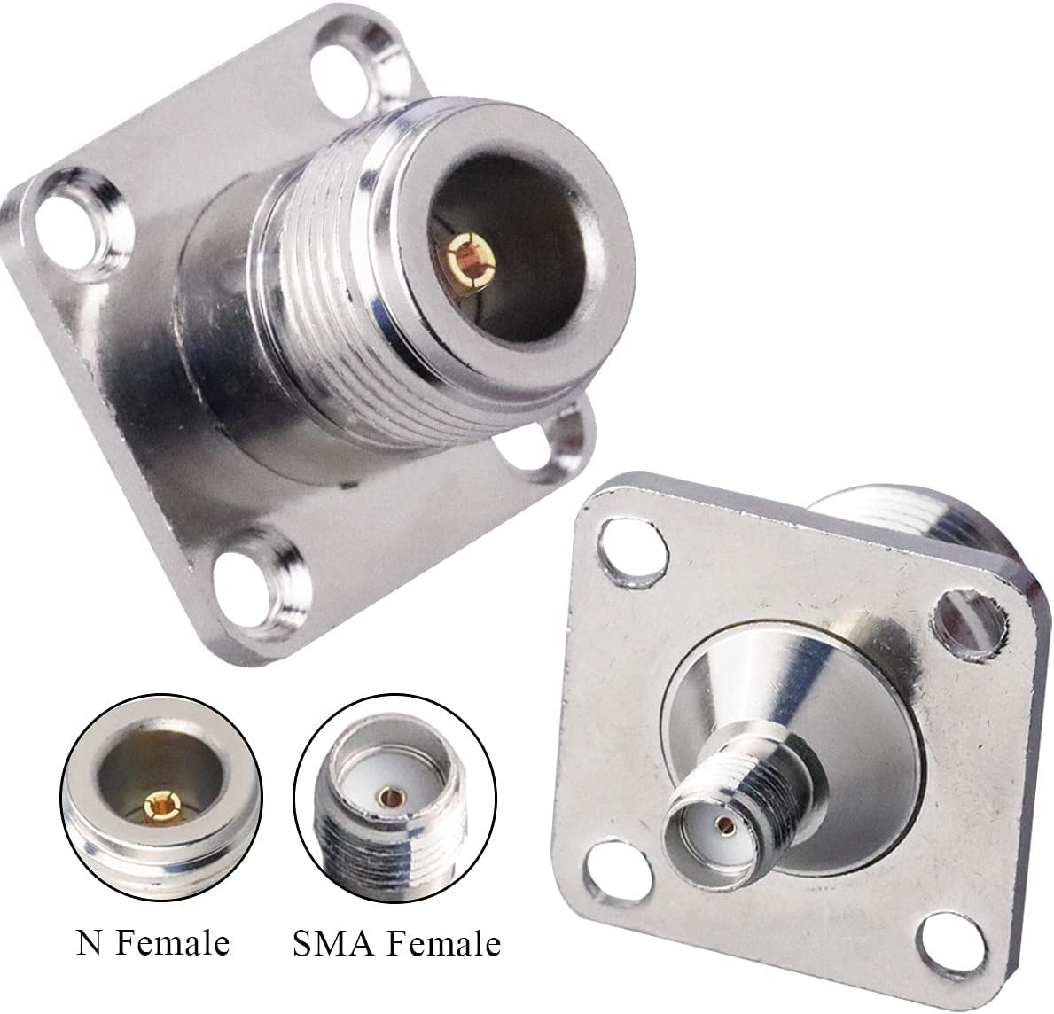 TUOLNK 2 pcs N Female to SMA Female 4-Hole Panel Mount 4 Hole Panel Mount Chassis Type RF ...