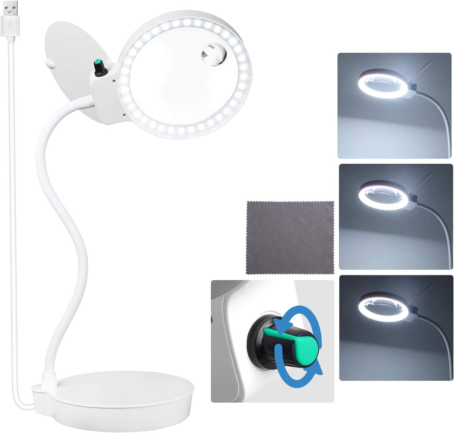 PURElite Magnifying Desk Table LED Lamp, White, Mains Operated : Amazon ...