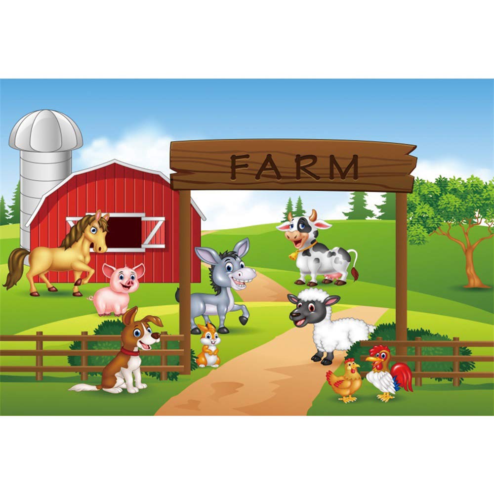 Buy DORCEV 8x5ft Cartoon Farm Photography Backdrop Cartoon Farm Theme ...