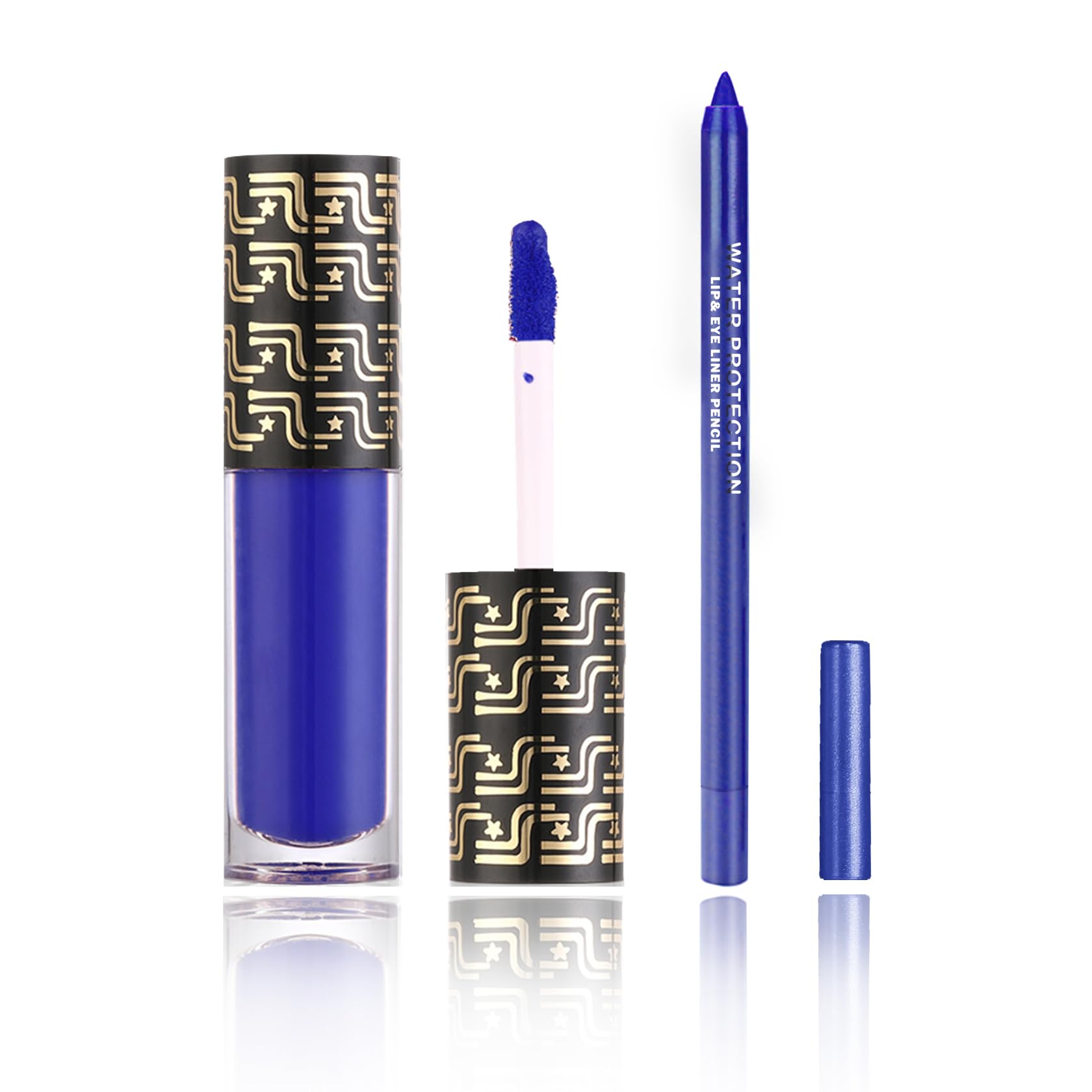 Amazon.com : CAHIUYOA 2PCS Blue Matte Lipstick Lip Liner Makeup Set ...
