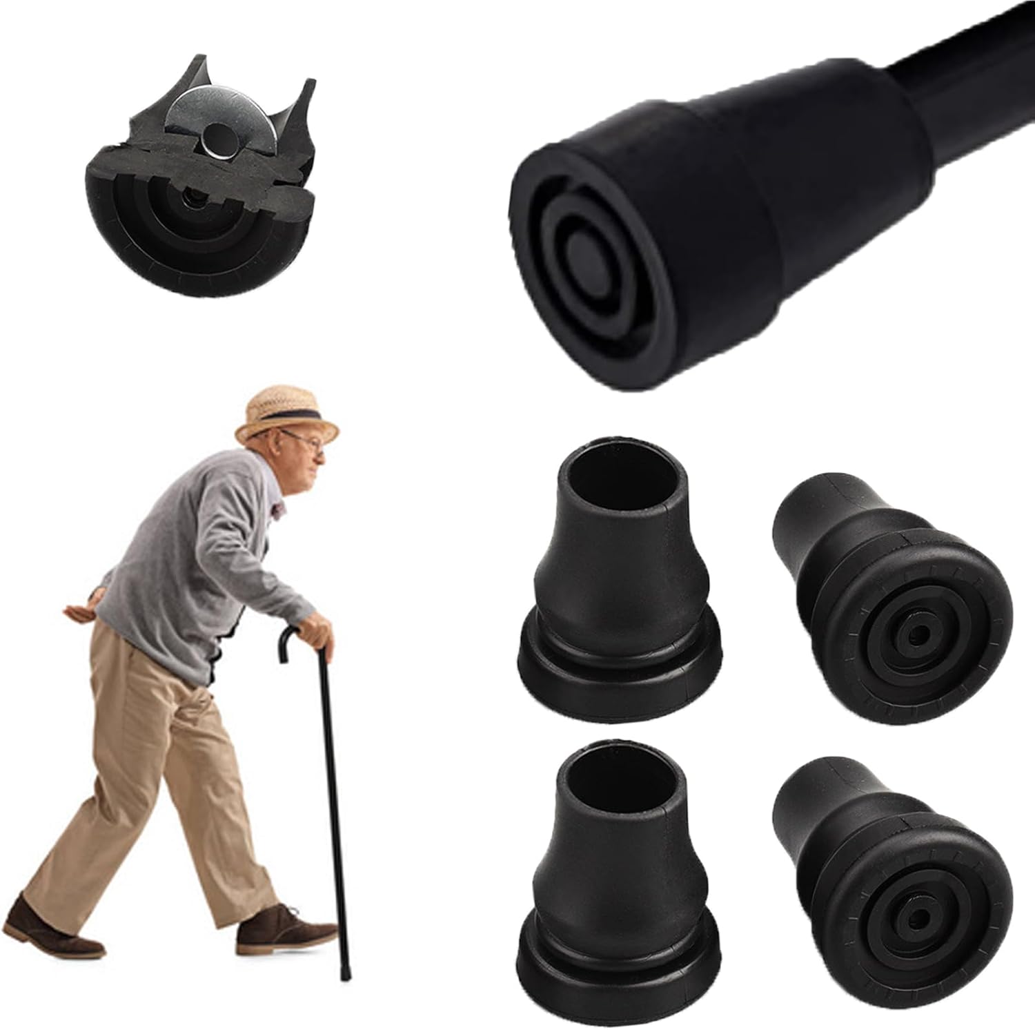 4Pcs Walking Stick Rubber Ends, Walking Stick Ferrules 19mm, Walking ...