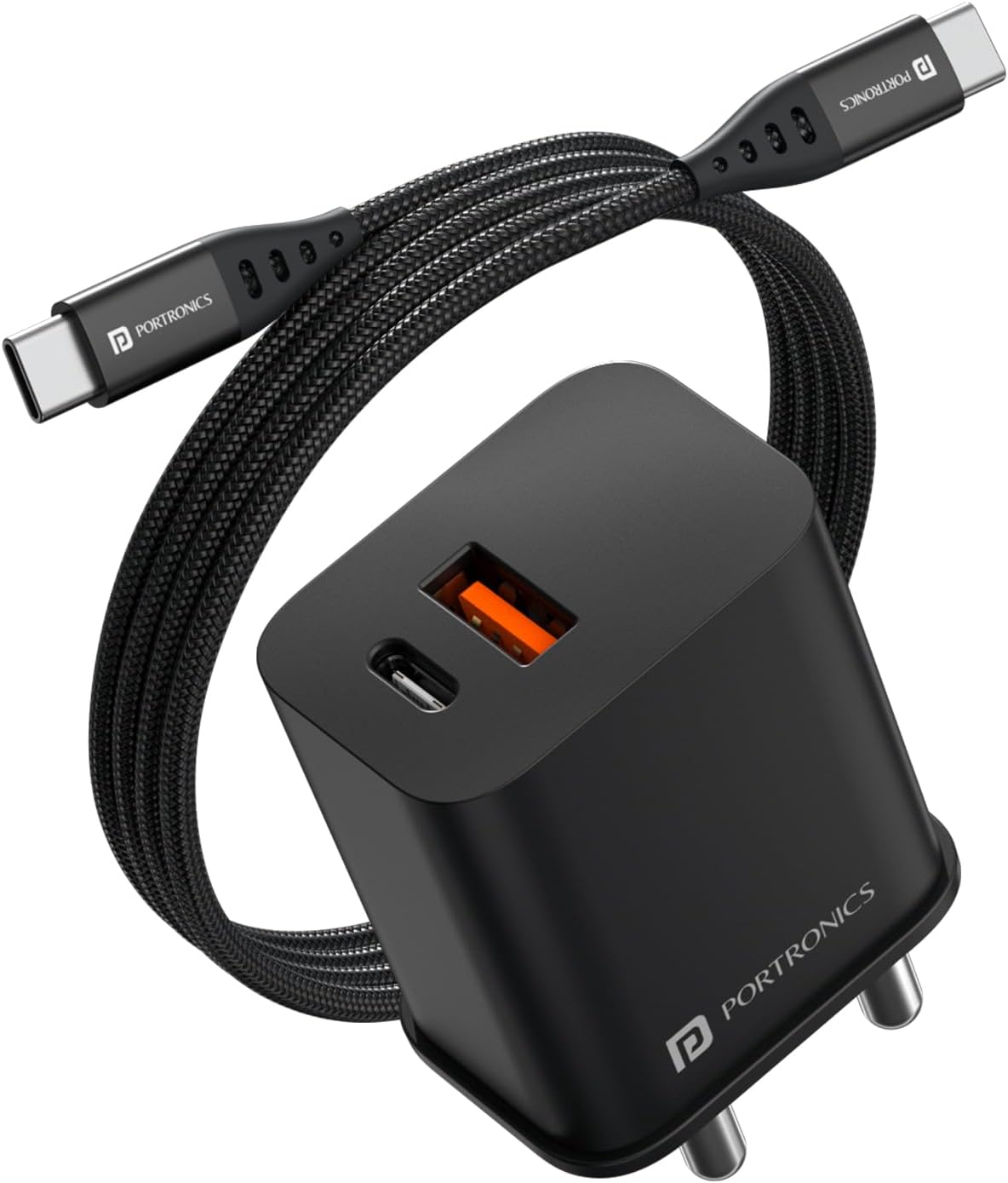 Portronics 20W Adapto 20B Dual Port (Type C PD & USB-A) Fast Charging ...