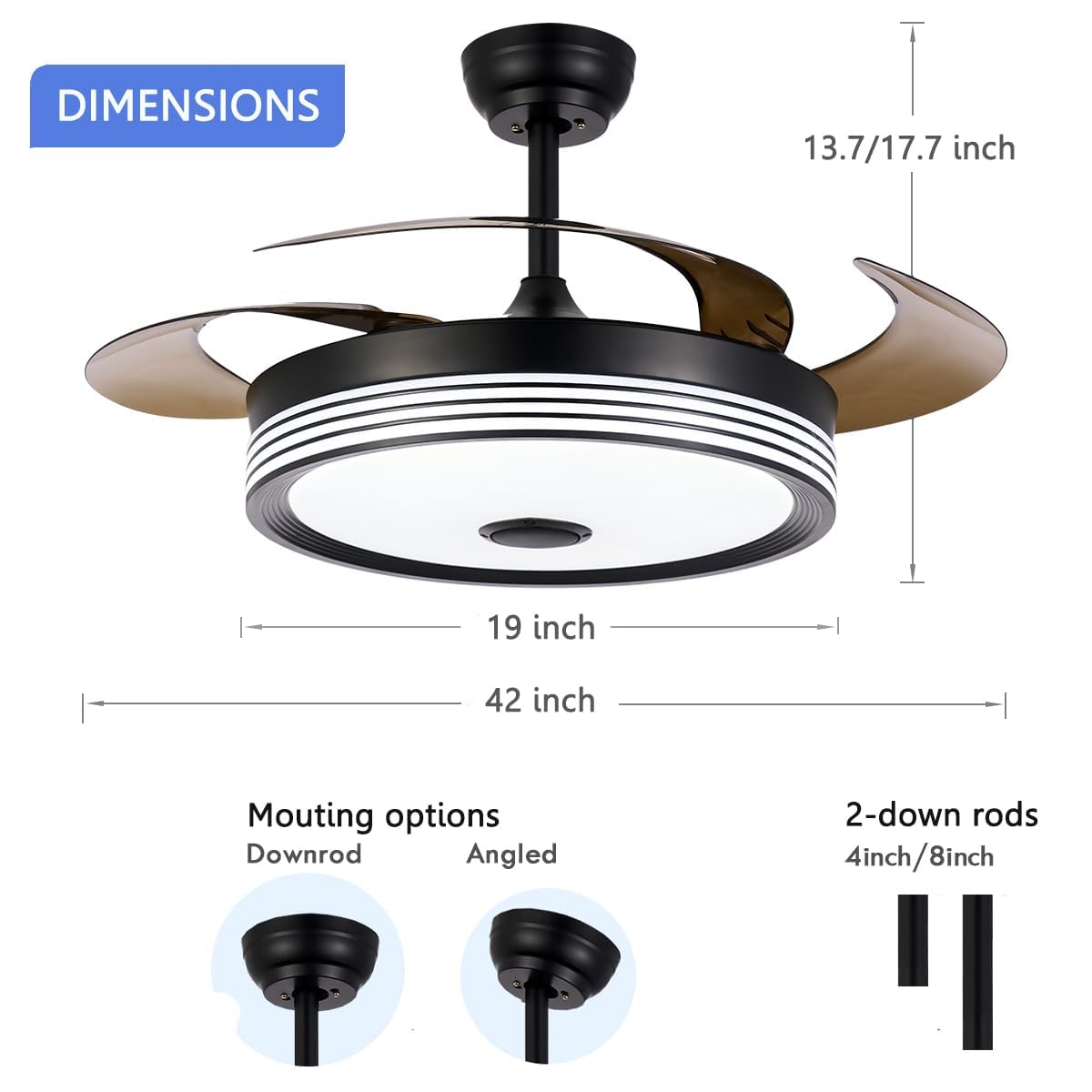 Snapklik.com : 42 Inch Modern Retractable Ceiling Fan