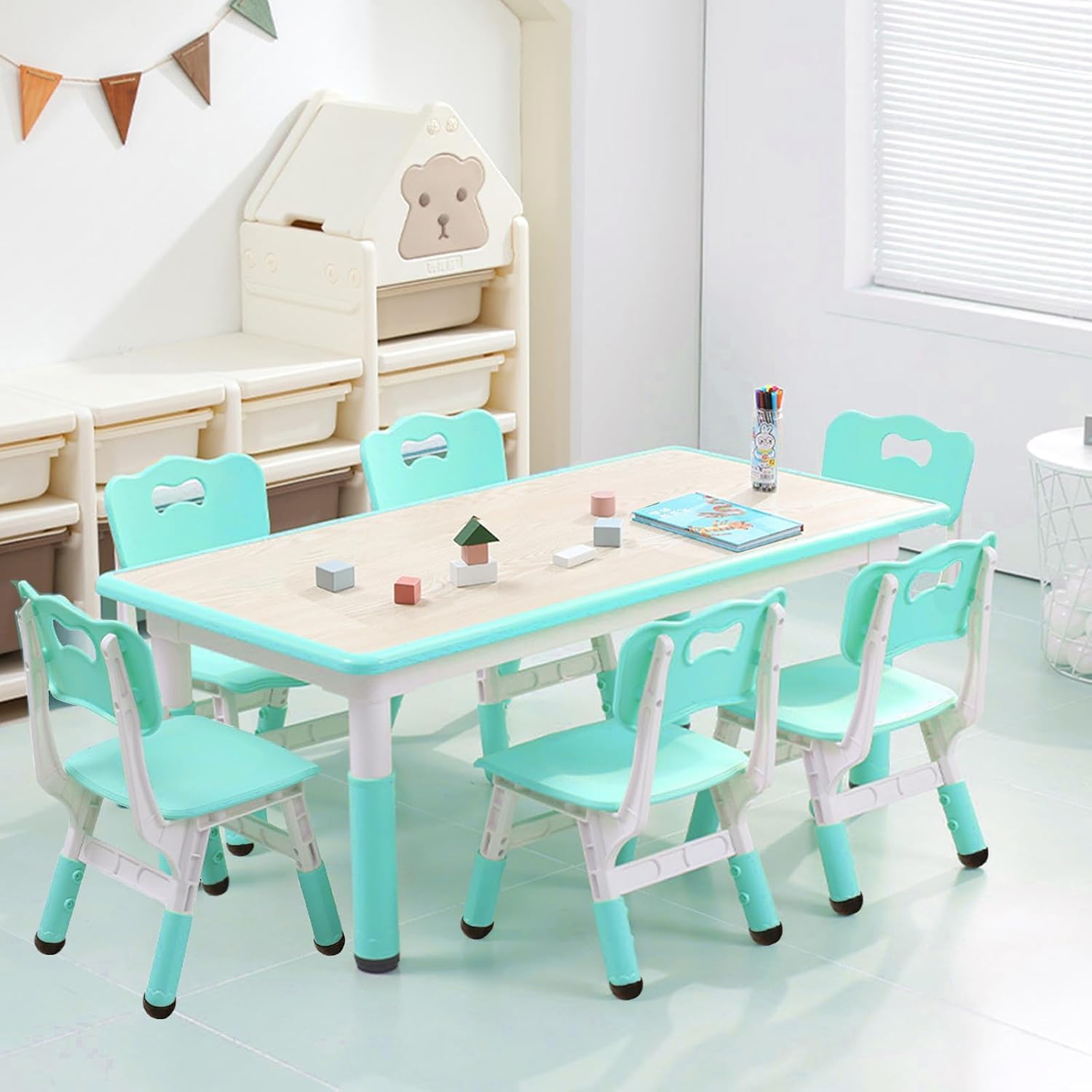 Amazon.com: Kids Table and 6 Chairs Set, Height Adjustable Toddler ...