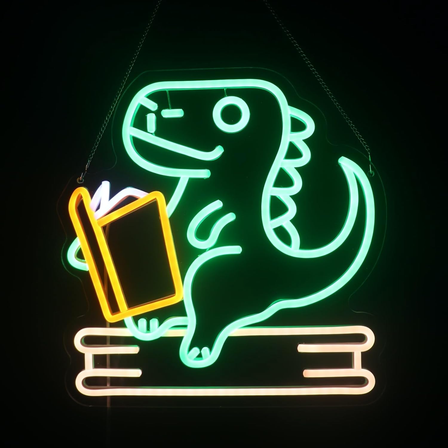 Reading Dinosaur Neon Sign, Book Lover Led Neon Light, Bookish LED Sign ...