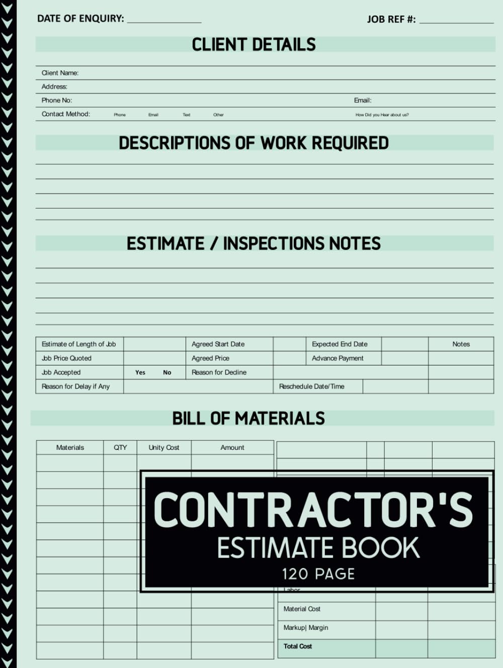 Estimate Book Contractor: A Contractor Notebook to Record Quotation ...